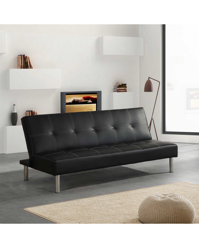 DIVANO LETTO ECOPELLE NERO - RECLINABILE 3 POSTI - CASA - UFFICIO ...