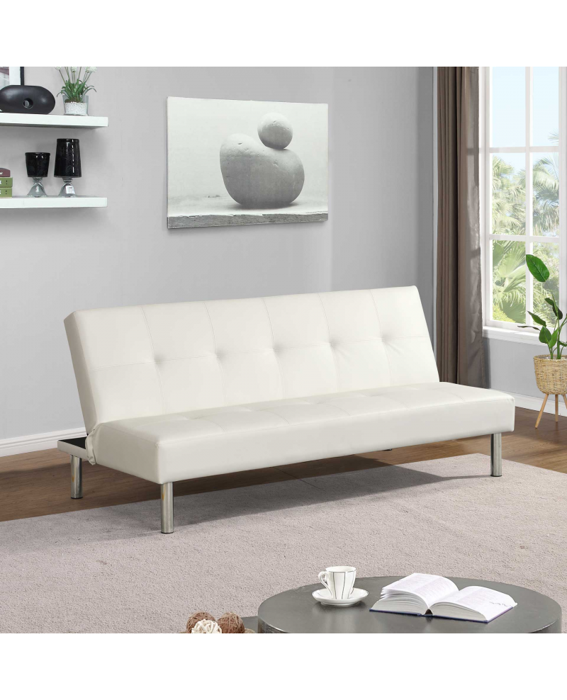 DIVANO LETTO ECOPELLE BIANCO - RECLINABILE 3 POSTI - CASA - UFFICIO ...