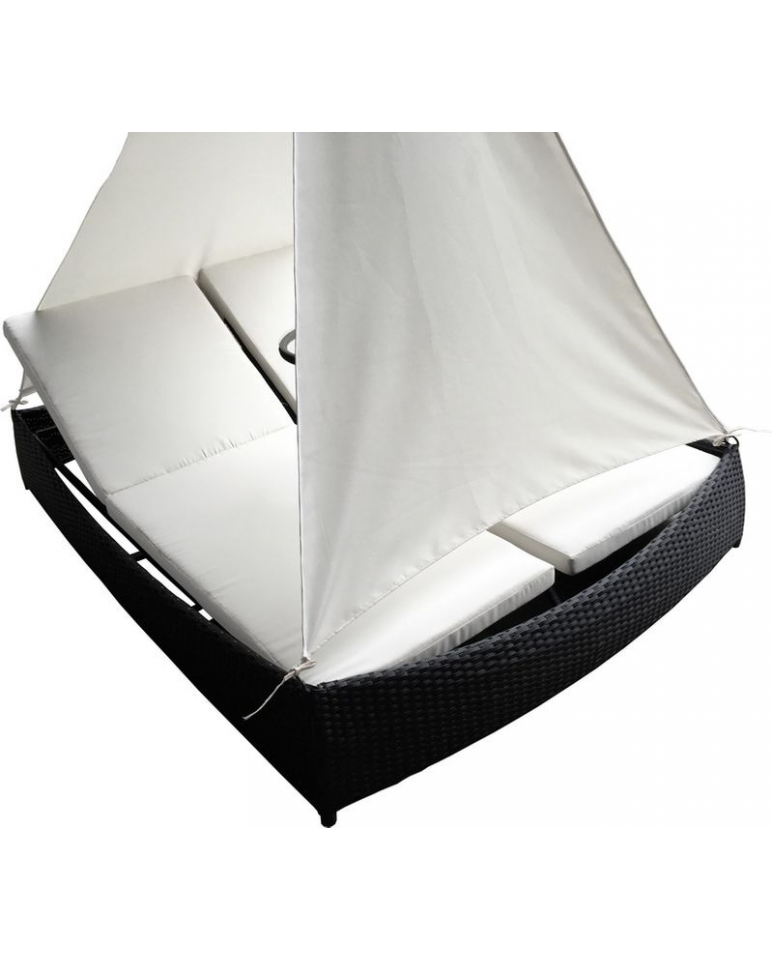 LETTO SDRAIO IN RATTAN NERO DOPPIA CON TELO PARASOLE LETTINO ...